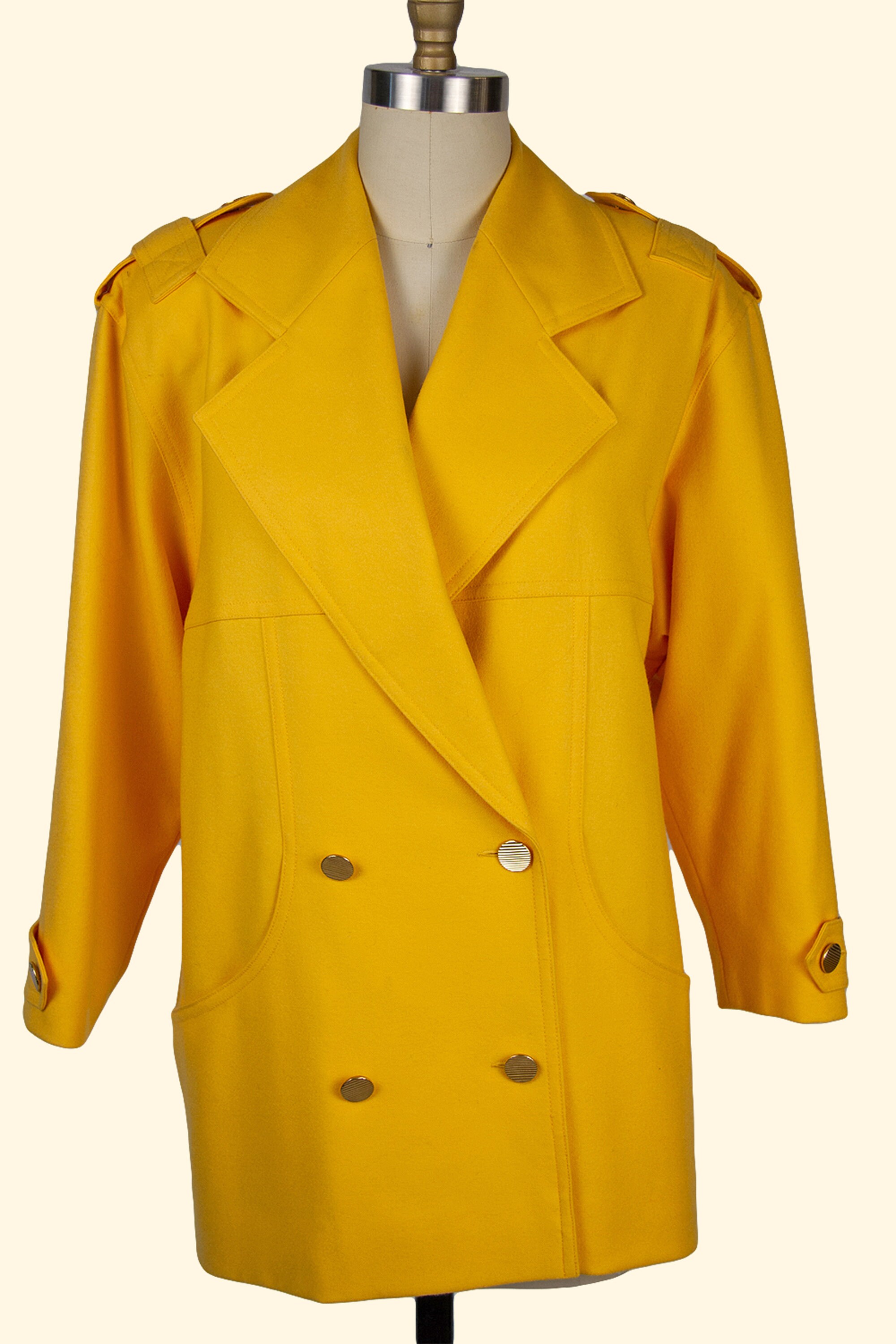 1980s Vintage Coat, 80s Vintage Yellow Pea Coat, Large, Jacket ...