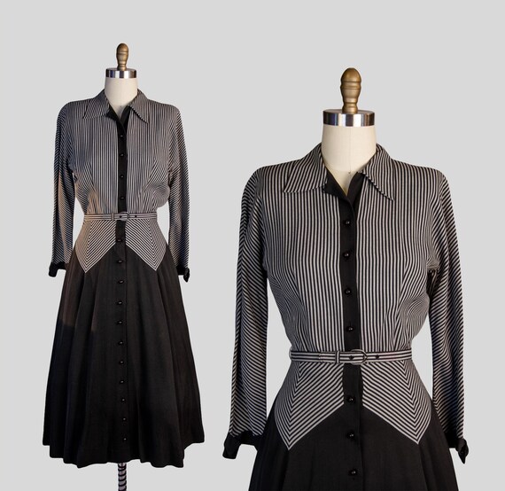 1940s Vintage Jon Michael Originals Black and Grey Lo… - Gem