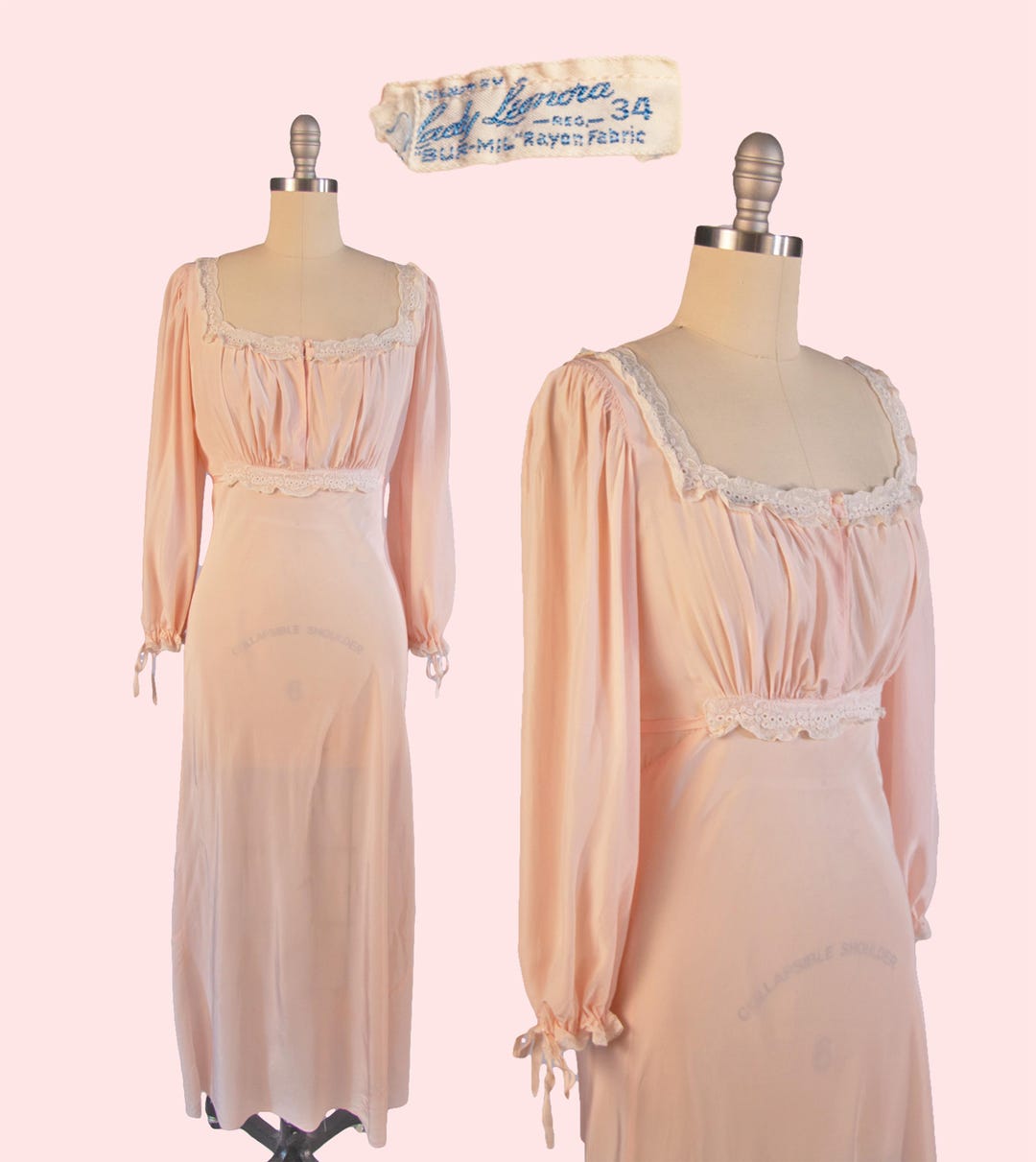 1940s Vintage Lady Lenora Pink Nightgown, Lace, Ethereal, Vintage Boudoir, Valentines - Etsy