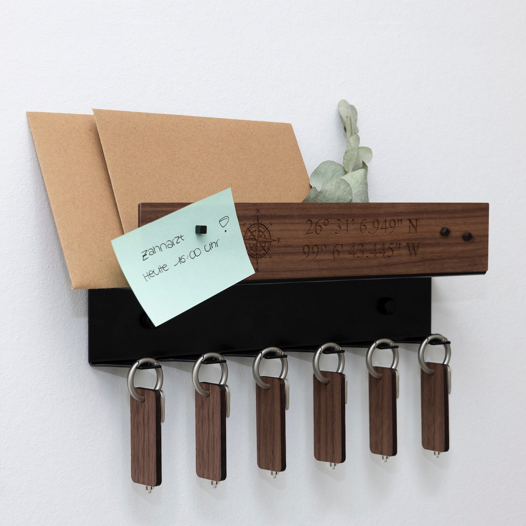 Personalized Key Rack With Hooks and Shelf Made of Wood for 6 Keys With ...