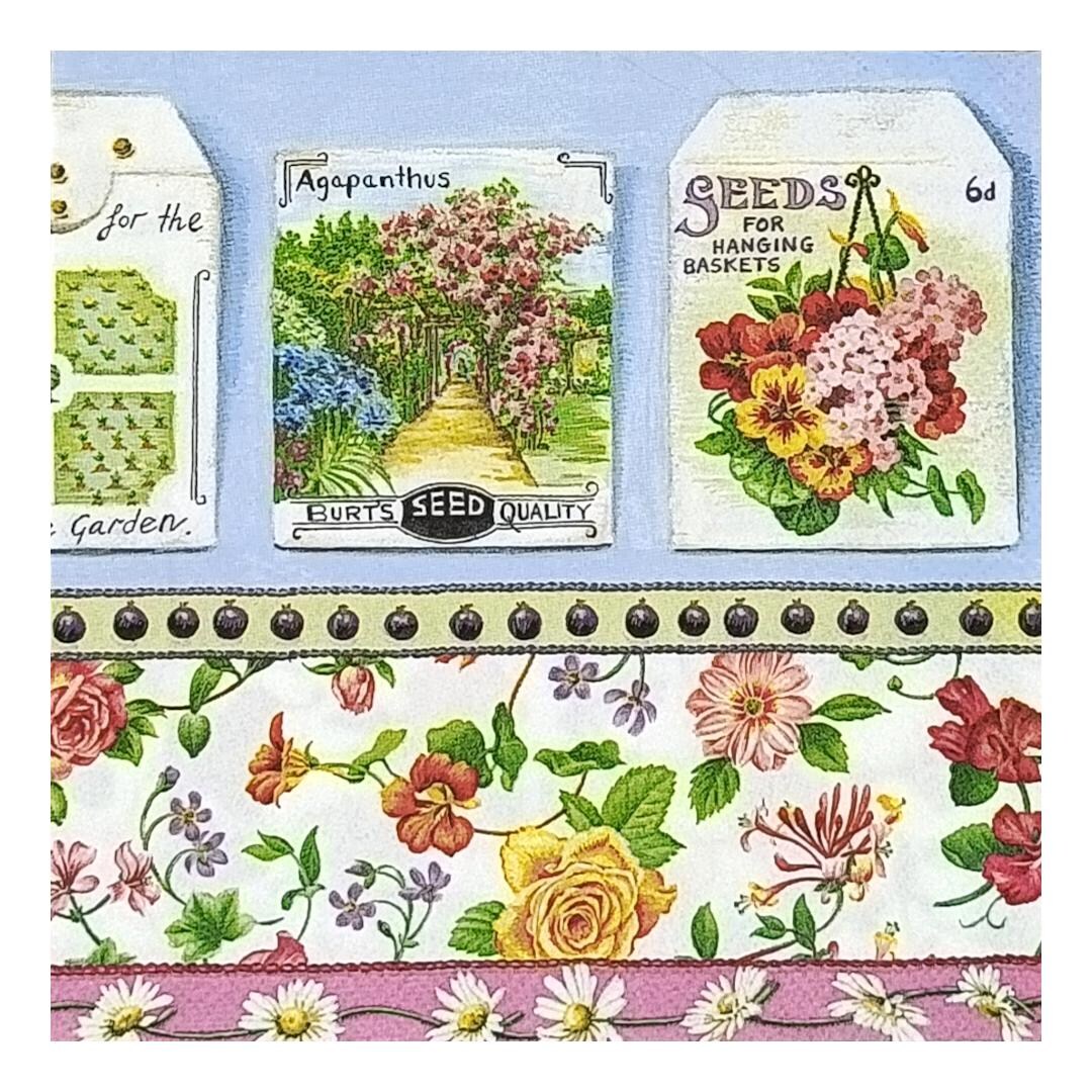 Seed Packet Design, Floral Paper Napkin for Decoupage, Mixed Media ...