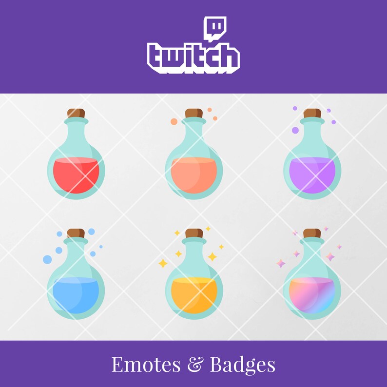 Twitch Emotes, Cheer Bit & Subscriber Badges Potion Bottles Instant ...