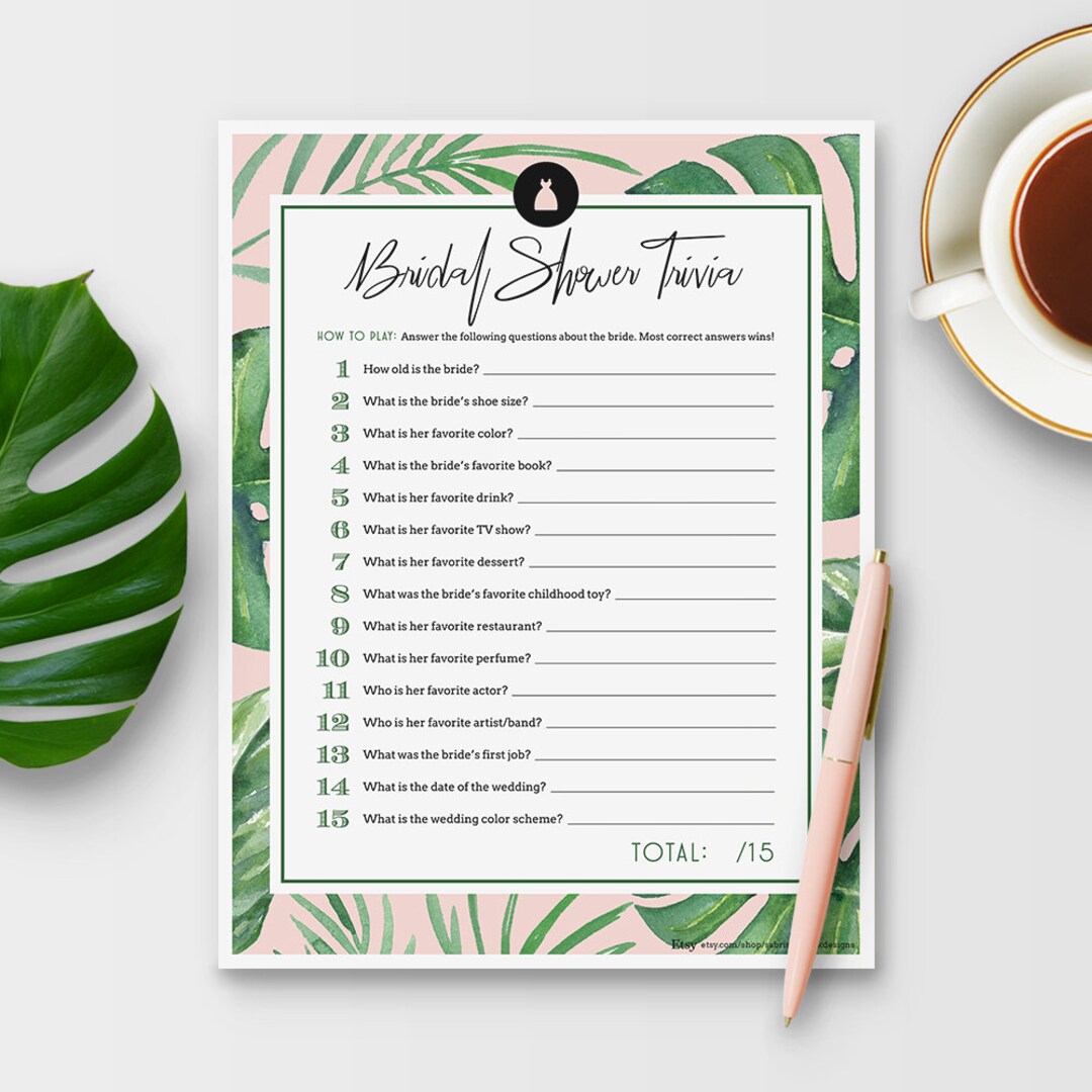 Bride Trivia Game for Bridal Shower Tropical Theme Instant - Etsy