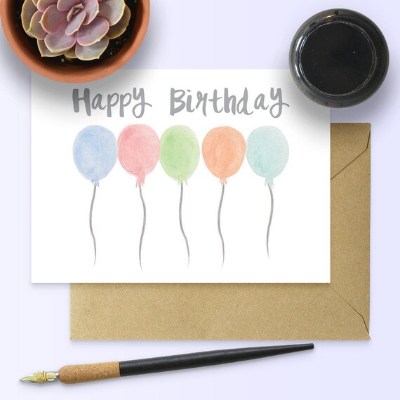 Watercolour Balloon Card Printable Birthday Card | Etsy