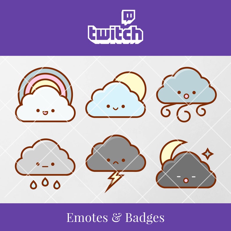 Twitch Emotes Cheer Bit & Subscriber Badges Cloud Theme - Etsy