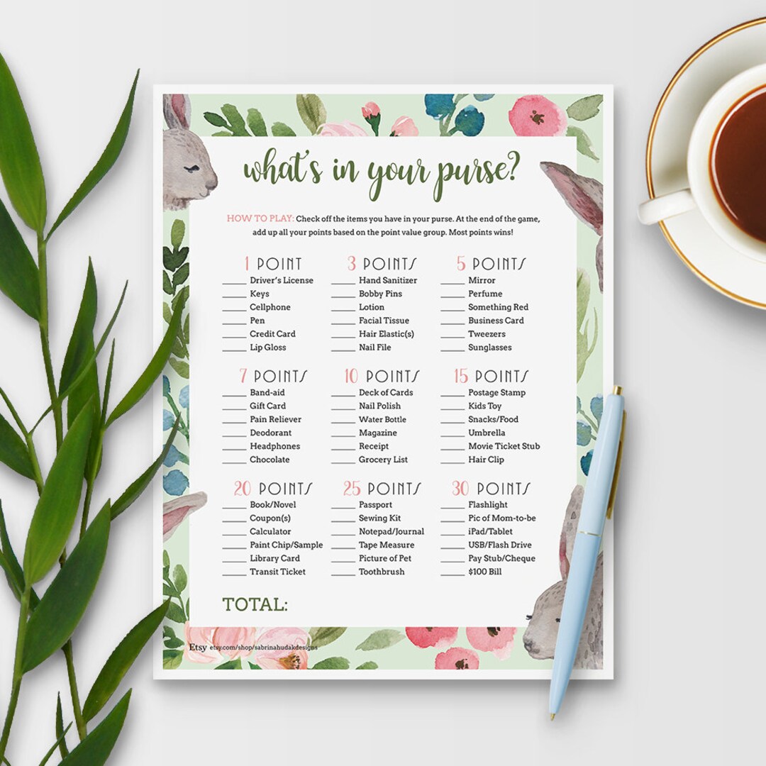 What's in Your Purse Game for Baby Shower Whimsical Theme Instant ...