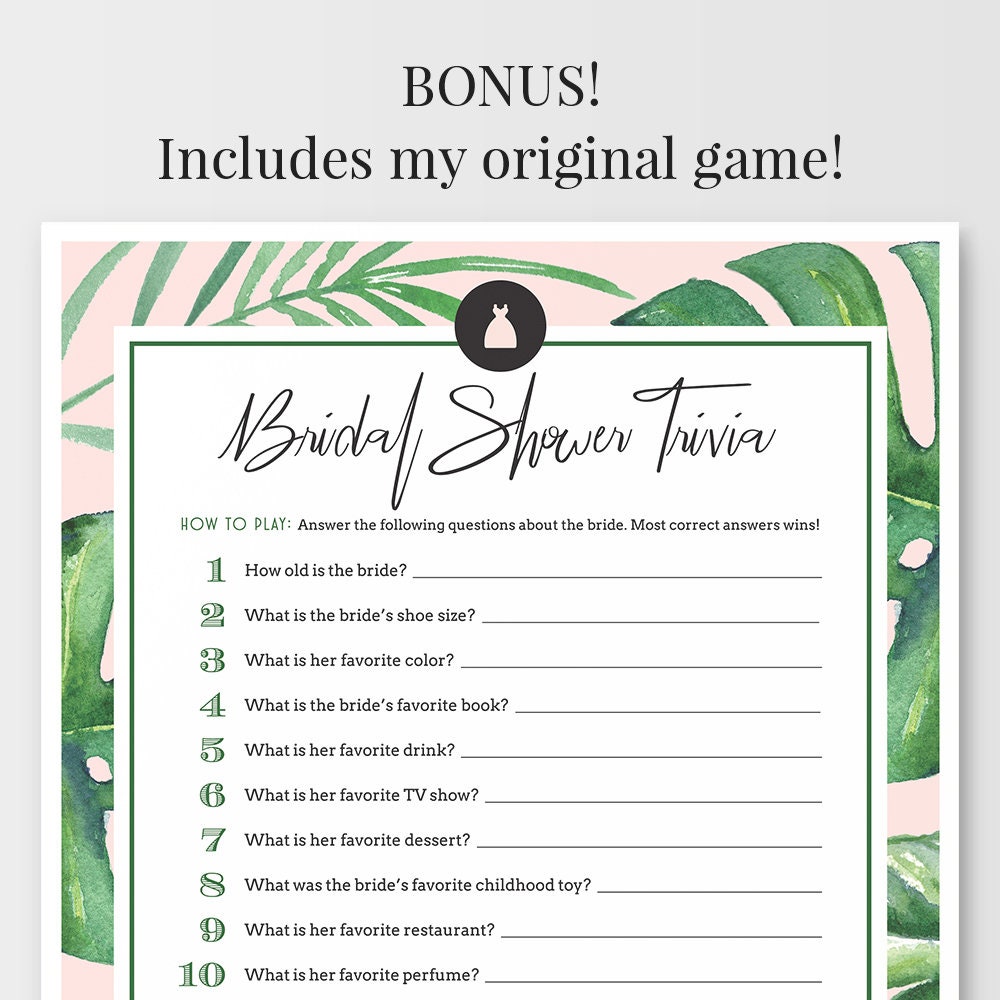 Customize Your Own Bride Trivia Game for Bridal Shower Tropical Theme ...