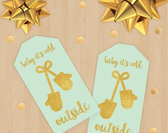 Holiday DIY Gift Tags Printable Mint Green and Gold Foil | Etsy