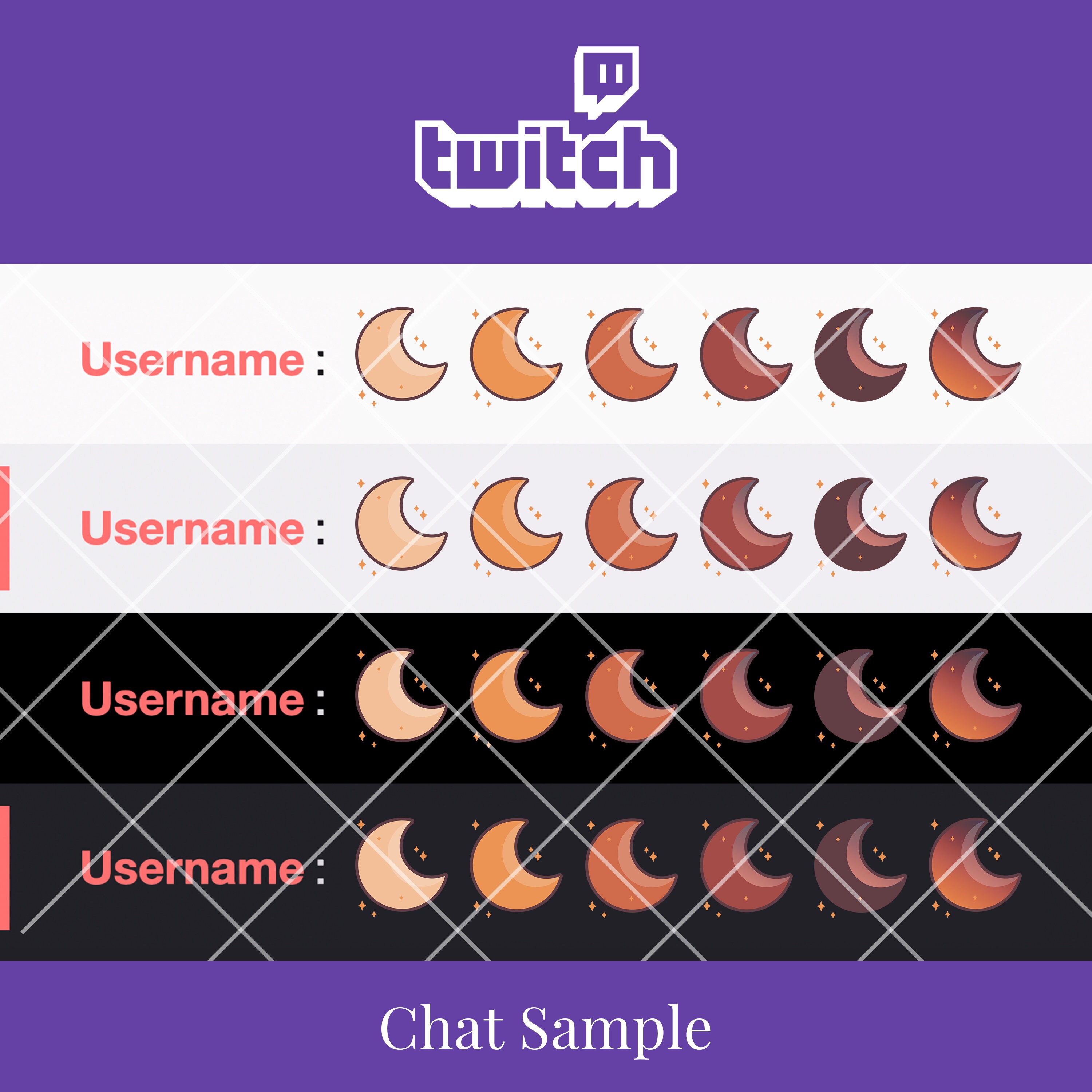 Twitch Emotes, Cheer Bit & Subscriber Badges Moons Instant Download - Etsy