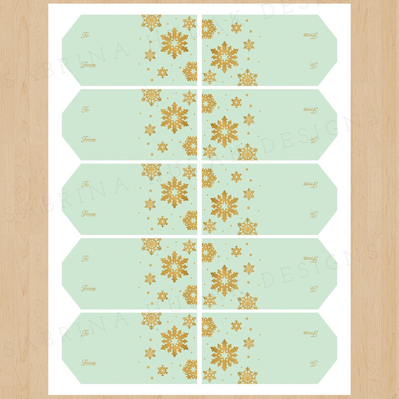 Holiday DIY Gift Tags Printable Mint Green and Gold Foil Theme Instant ...