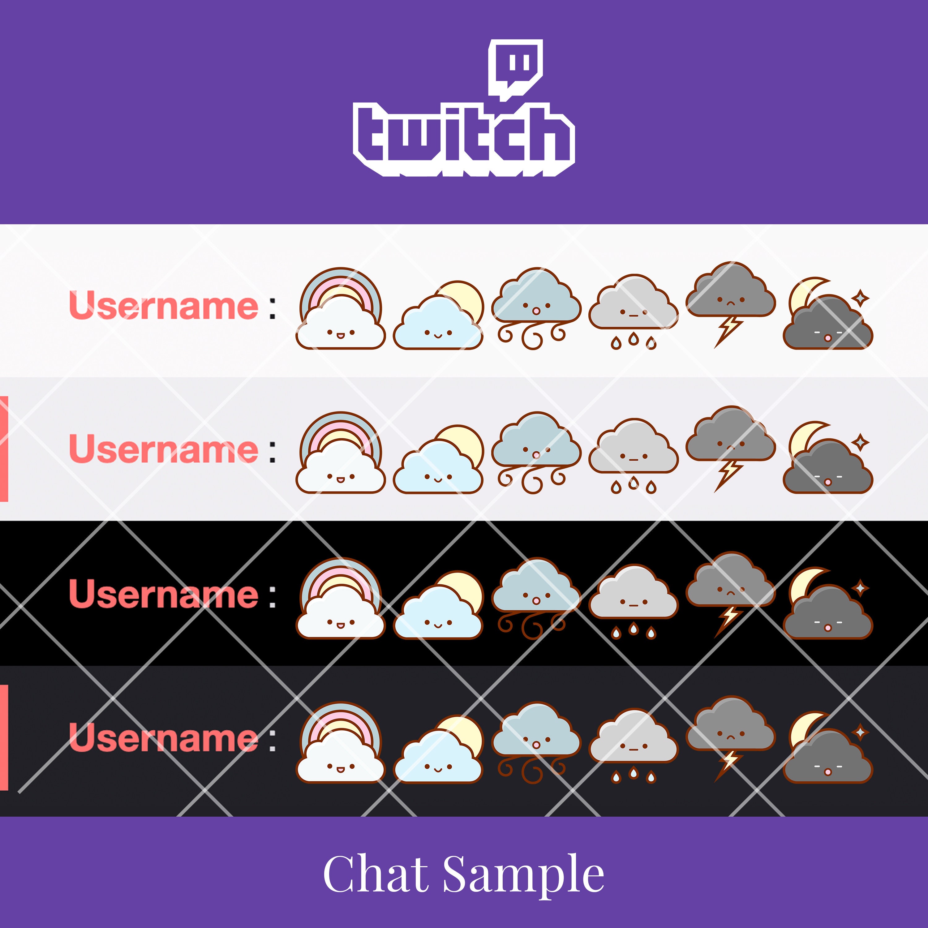 Twitch Emotes Cheer Bit & Subscriber Badges Cloud Theme - Etsy