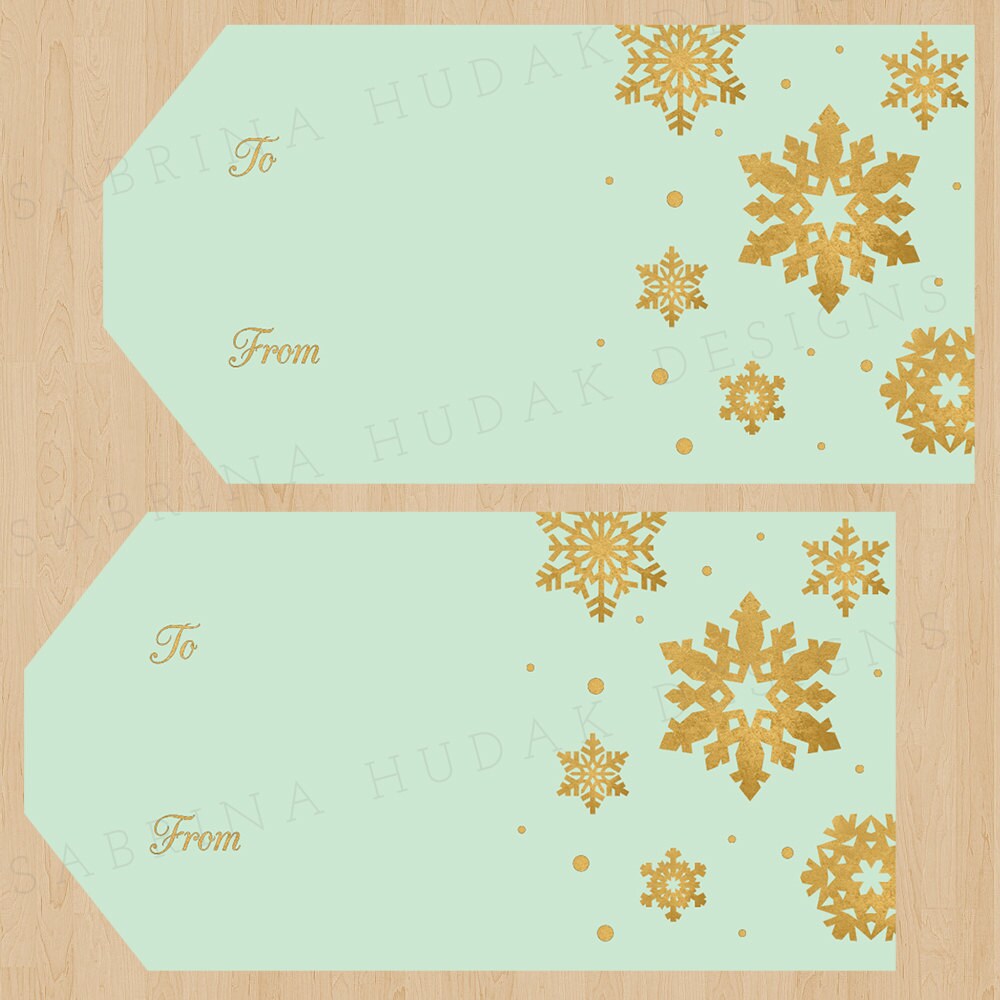 Holiday DIY Gift Tags Printable Mint Green and Gold Foil Theme Instant ...