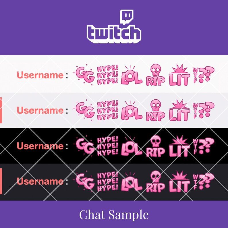 Twitch Emotes Cheer Bit & Subscriber Badges Pink Text - Etsy