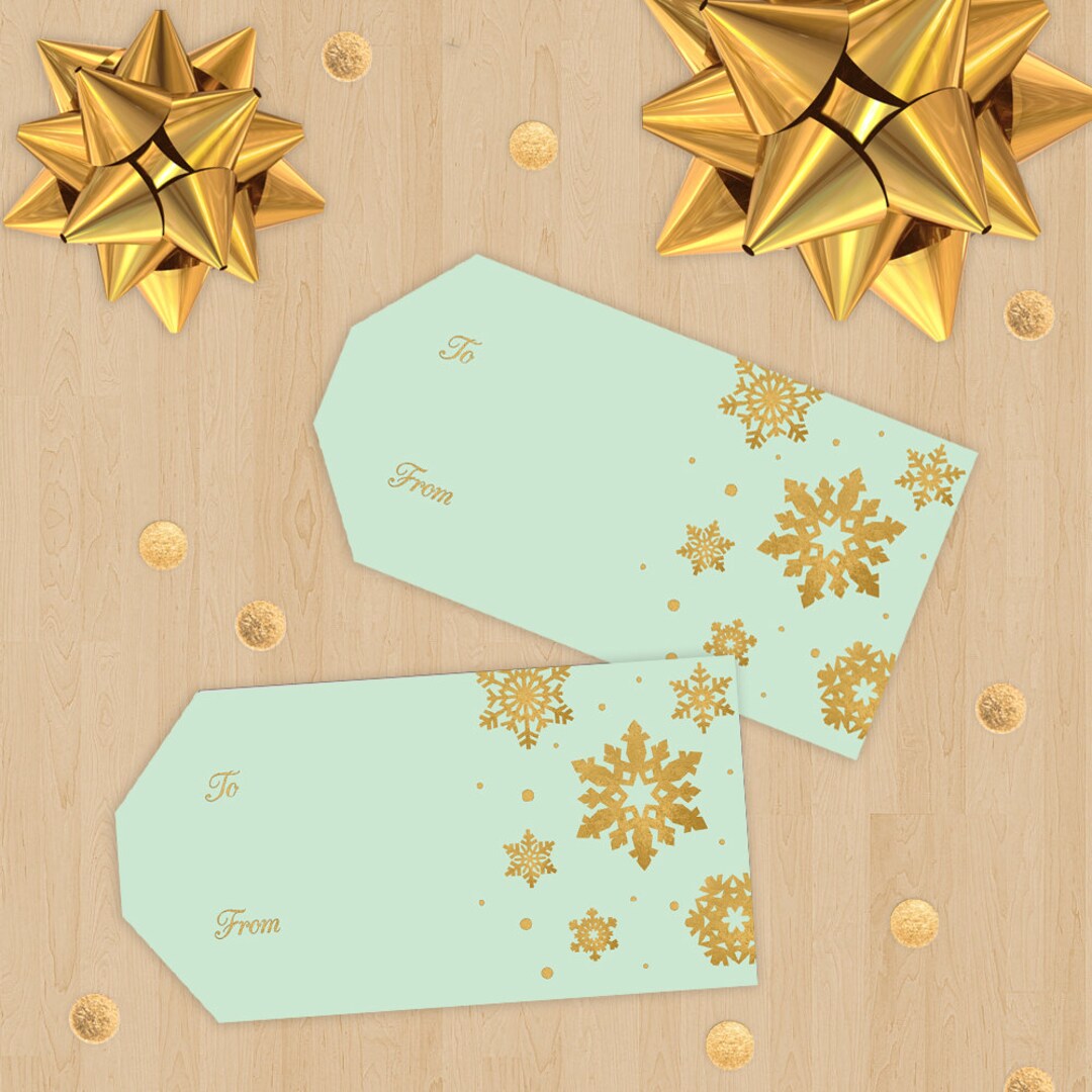 Holiday DIY Gift Tags Printable Mint Green and Gold Foil Theme Instant ...