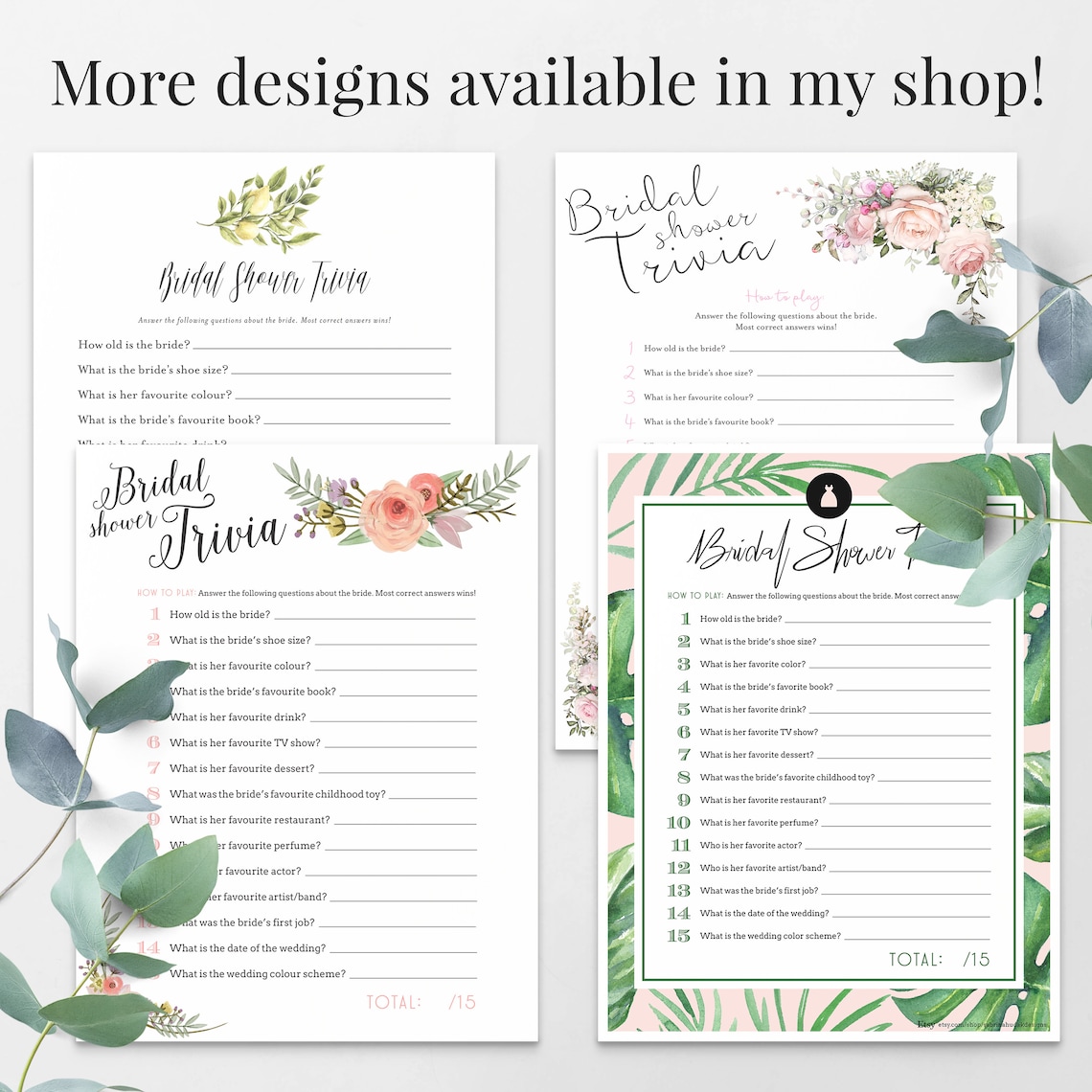 Bride Trivia Game for Bridal Shower Floral Theme Instant Printable ...