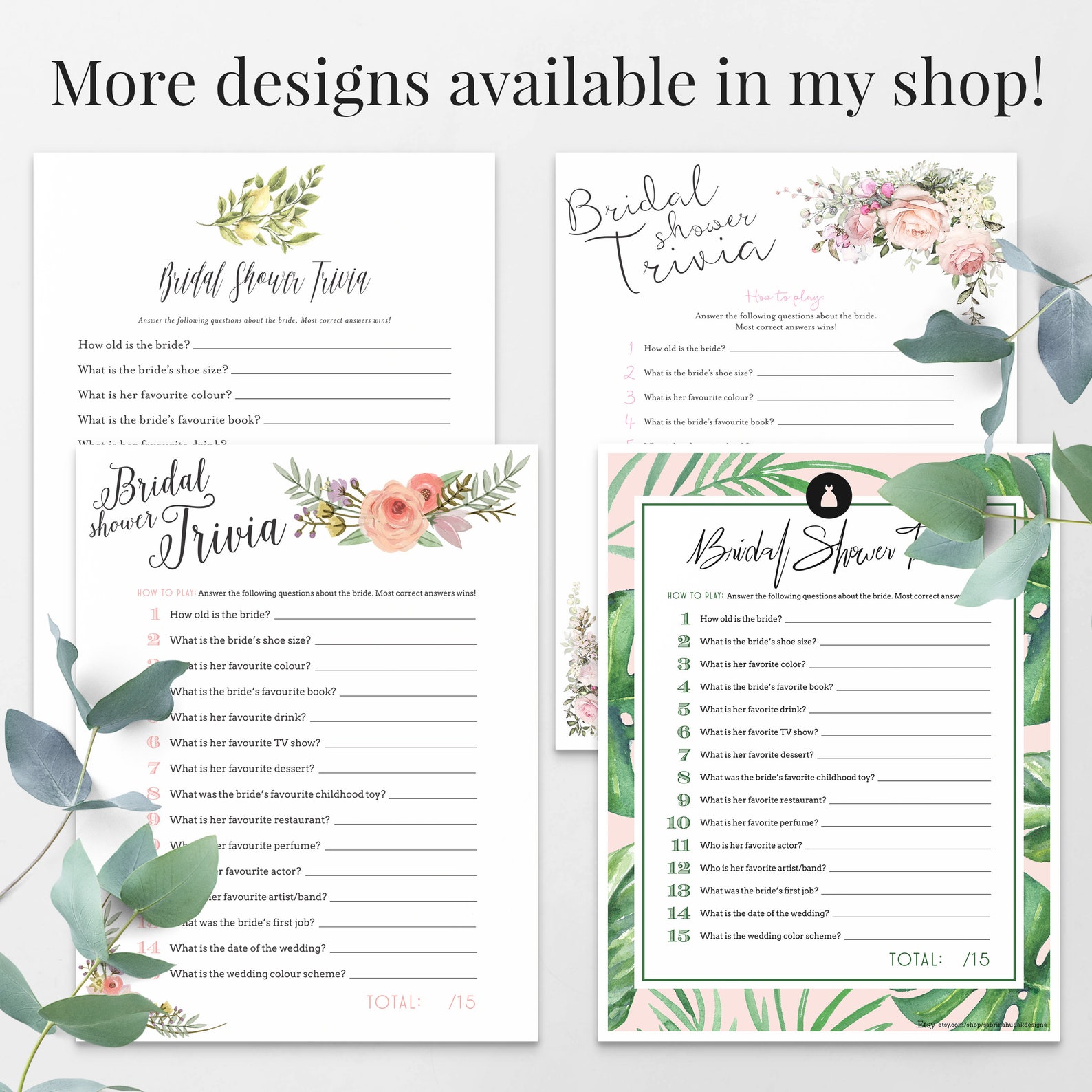 Bride Trivia Game for Bridal Shower Floral Theme Instant Printable ...