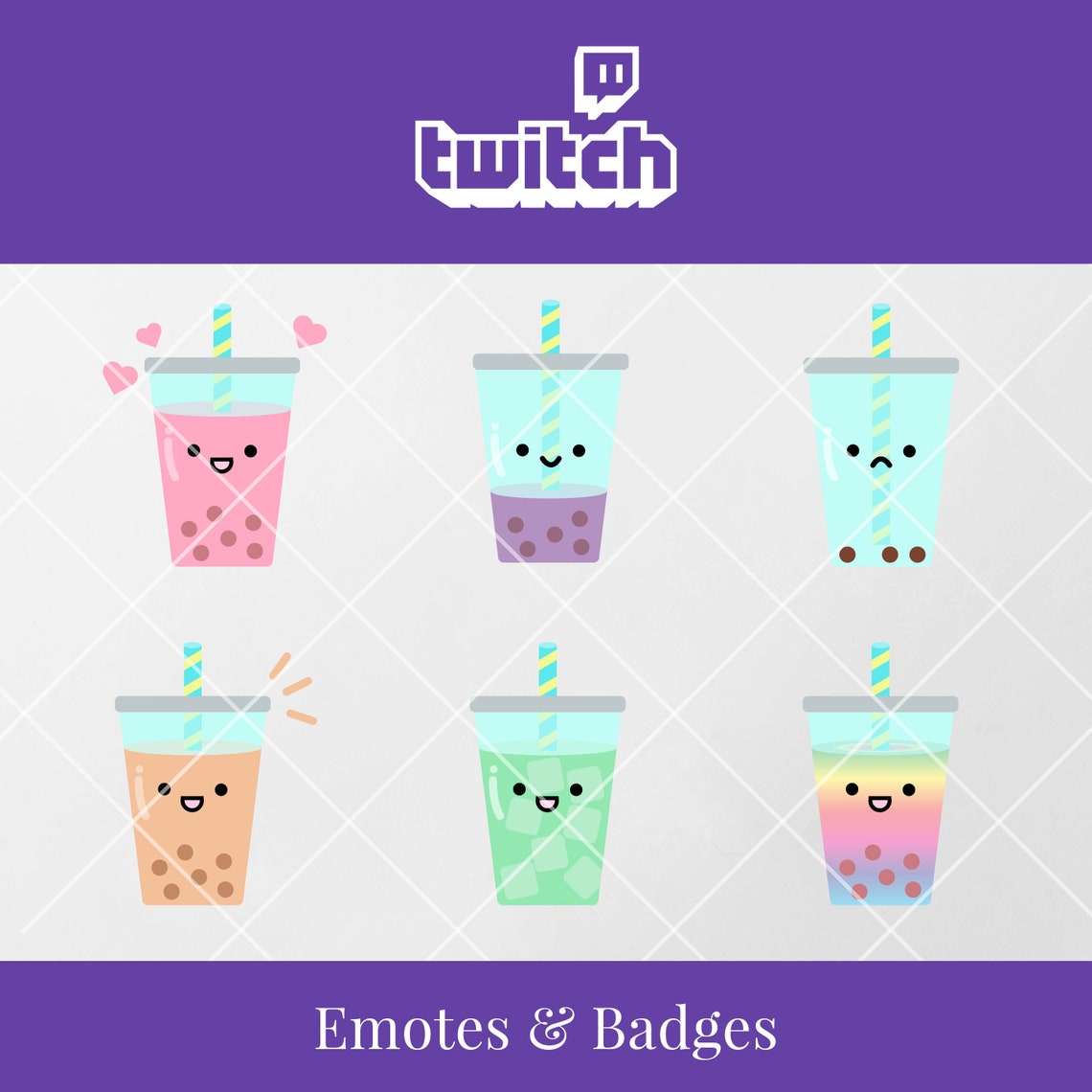 Twitch Emotes Cheer Bit & Subscriber Badges Bubble Tea - Etsy