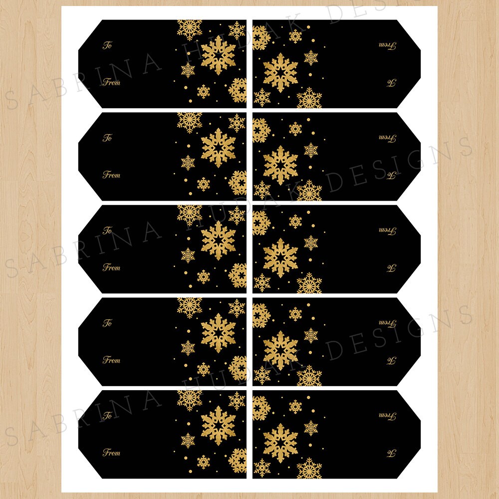 Holiday DIY Gift Tags Printable Black and Gold Foil Theme Instant ...