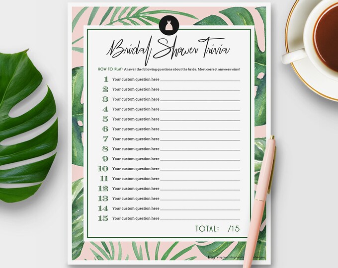 Customize Your Own Bride Trivia Game for Bridal Shower - Tropical Theme ...