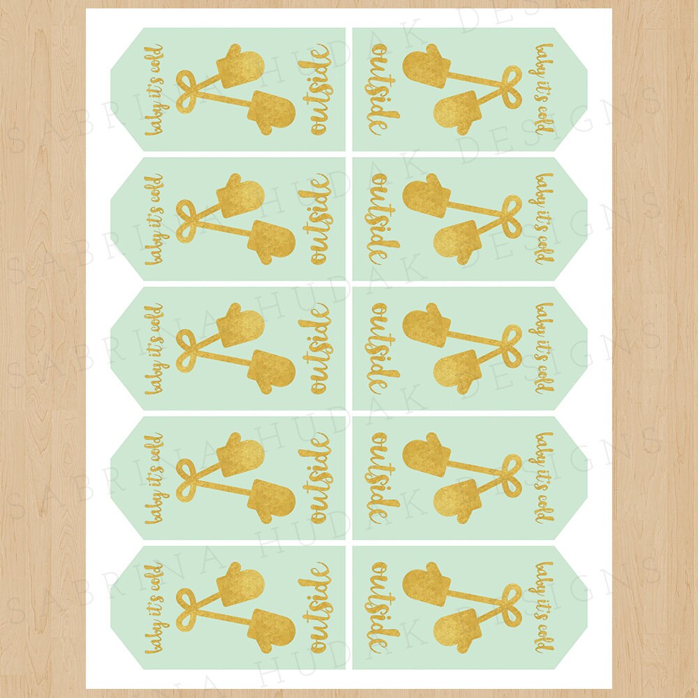Holiday DIY Gift Tags Printable Mint Green and Gold Foil Mittens Theme ...