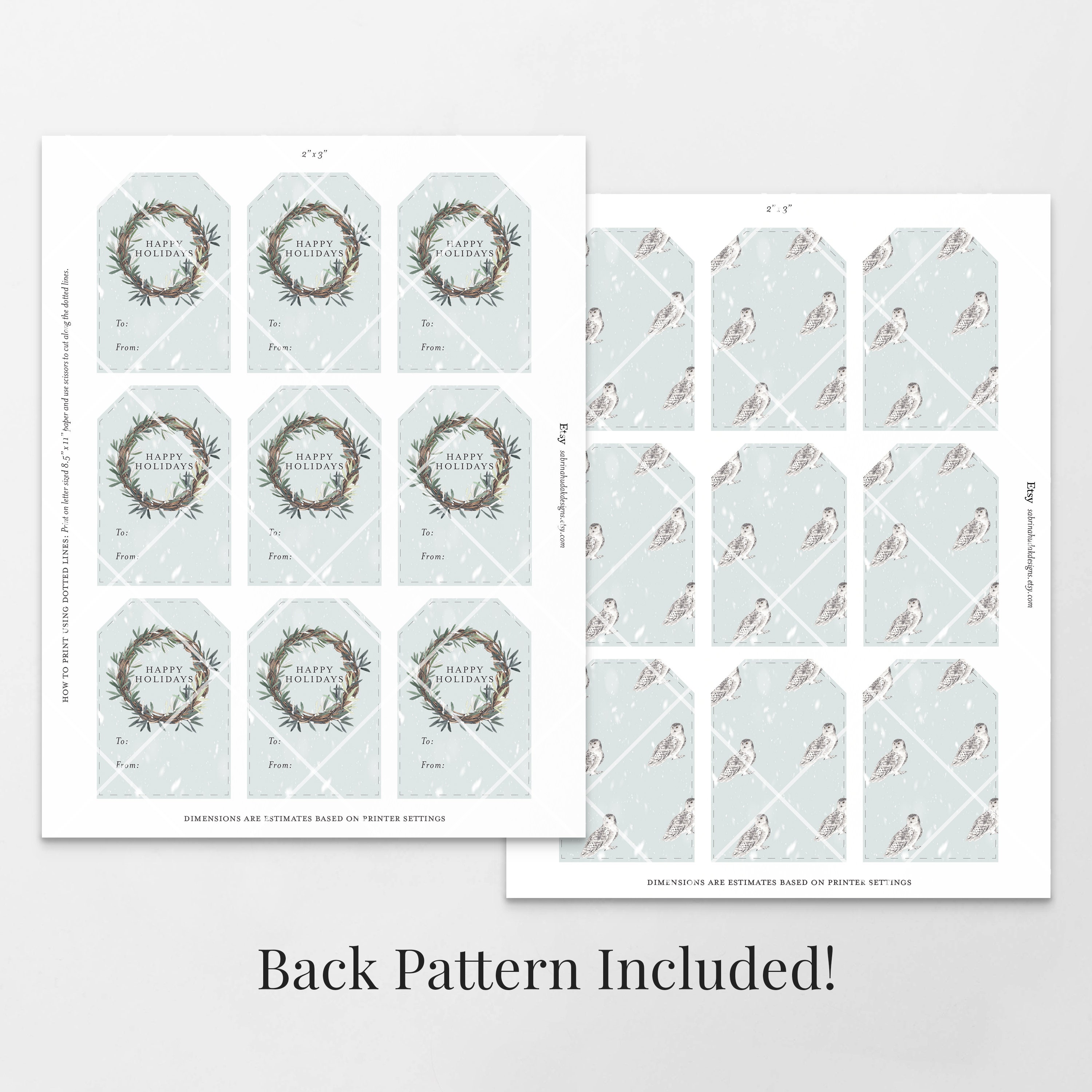 Holiday DIY Gift Tags 2 X 3 Snowy Winter Wreath Theme Instant Printable ...
