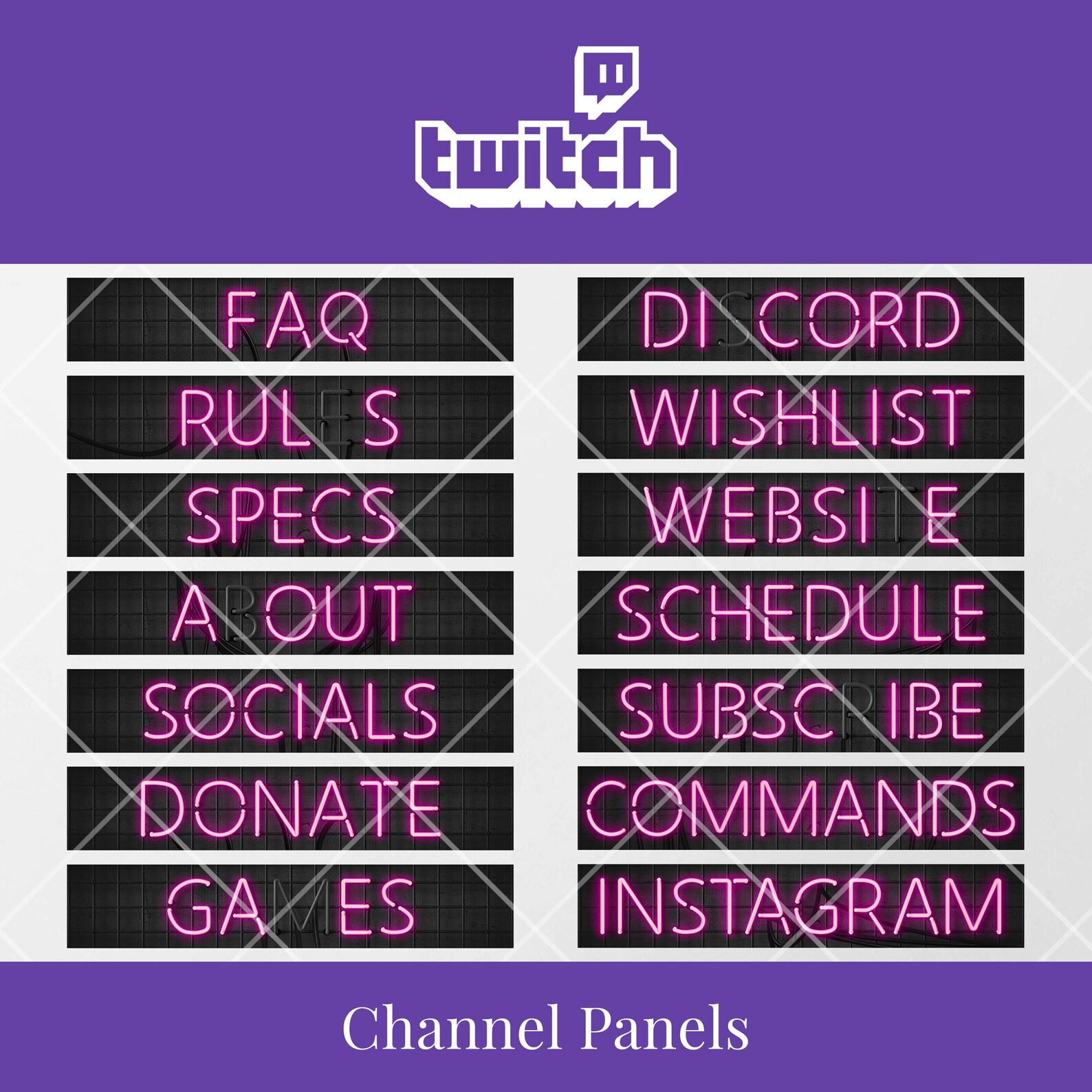 Twitch Channel Panels Neon Lettering Sign Theme Instant - Etsy Canada