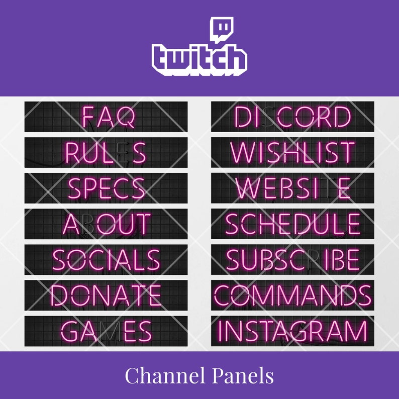Twitch Channel Panels Neon Lettering Sign Theme Instant - Etsy Canada