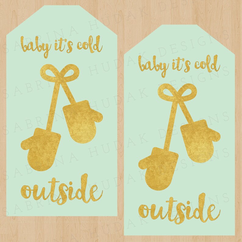 Holiday DIY Gift Tags Printable Mint Green and Gold Foil Mittens Theme ...