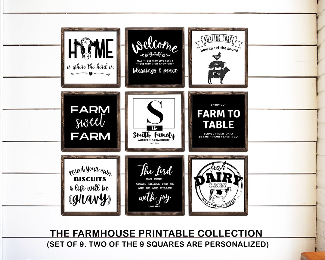 Modern Farmhouse Tiered Tray Signs, Set of 9 Printable Kitchen Signs ...