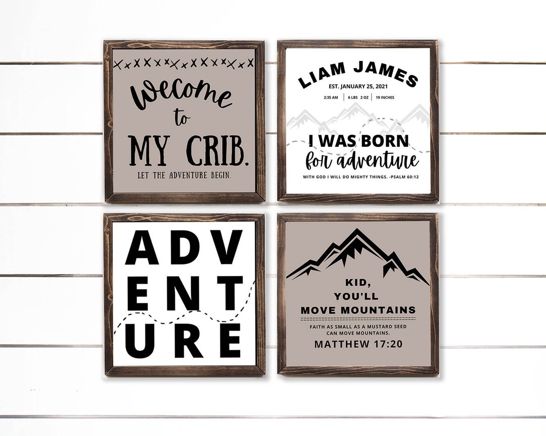 Birth Stats Signs, Set of 4 Adventure Themed Nursery Signs, Printable ...