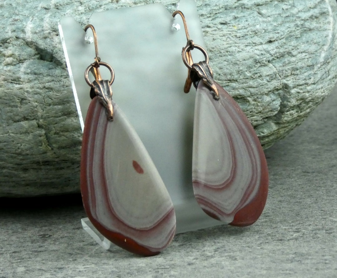 Wonderstone and Copper Earrings Polished Gray and Red - Etsy