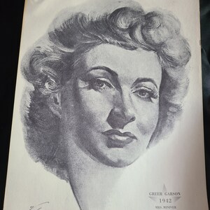 Greer Garson 1942 Mrs Miniver Vintage Charcoal Sketch - Etsy