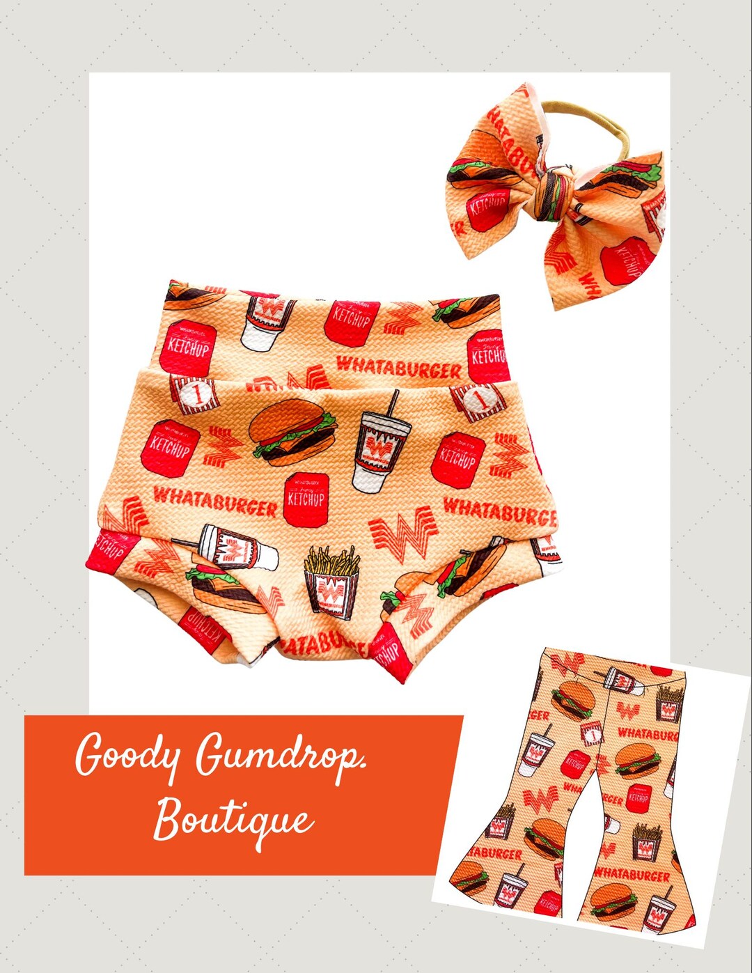 Baby Girl Toddler BURGER Fast Food Bummies/pants Nylon Bow Set 0/3-24 ...