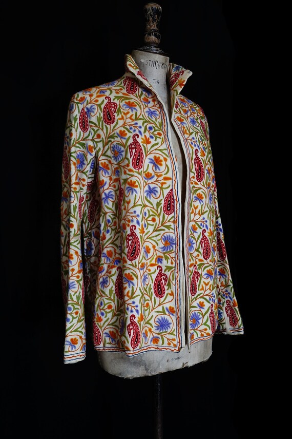 1970s Embroidered Floral, Wool Crewel Work Jacket - Gem