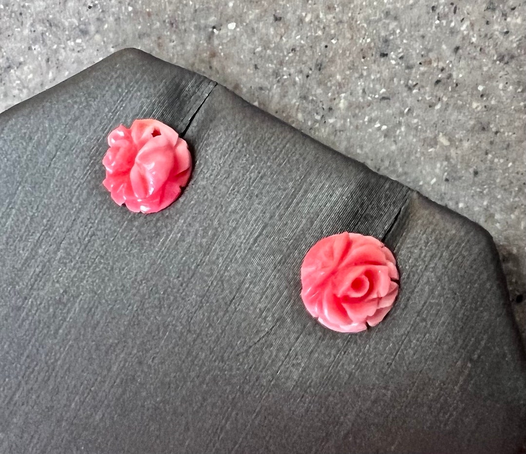 Vintage 14K Yellow Gold Coral Rose Flower Post Stud Earrings - Etsy