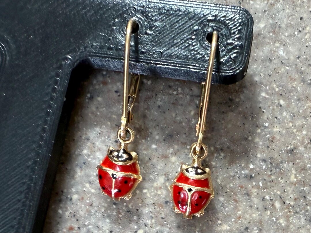 Vintage 14K Yellow Gold Ladybug Dangle Earrings - Etsy