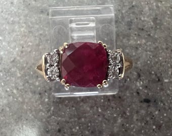 Vintage 10K Yellow Gold Ruby & Diamond Stacking Band Ring - Etsy