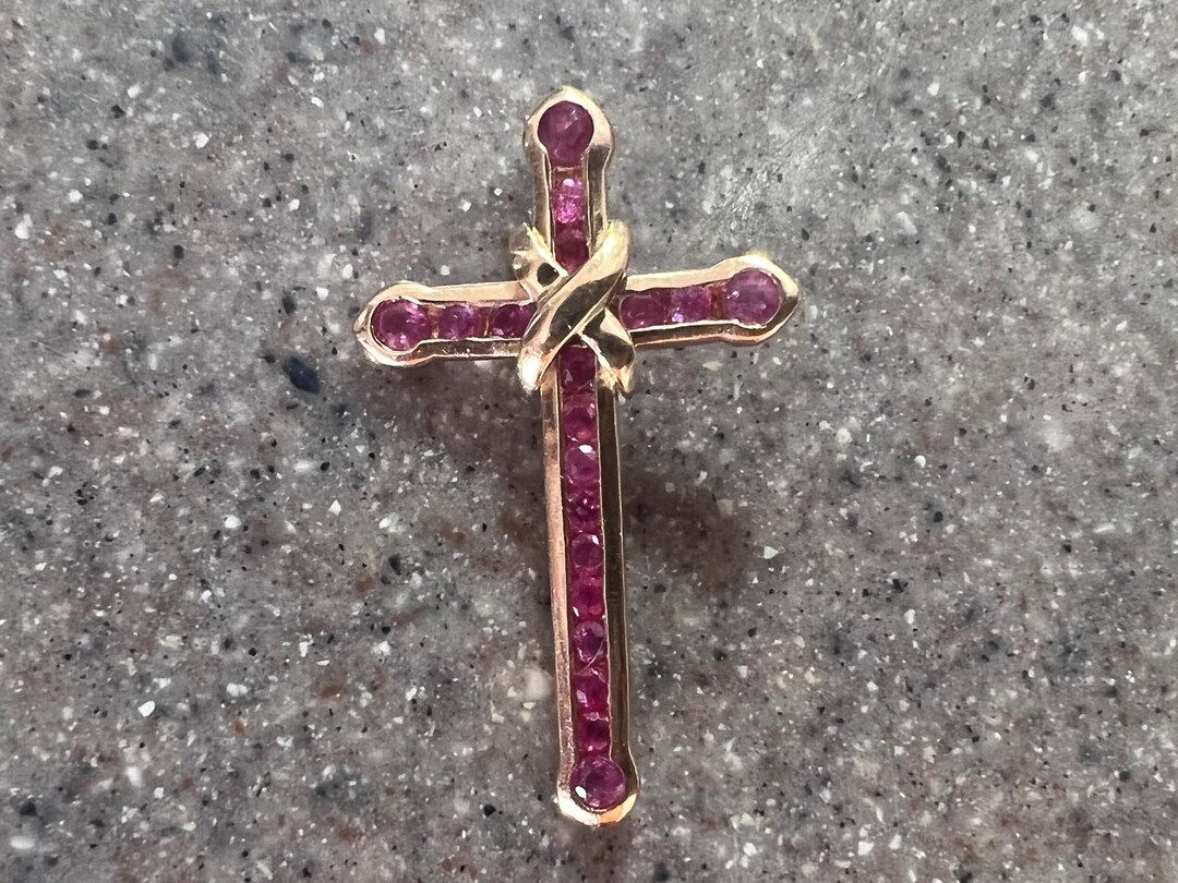 Vintage 10K Yellow Gold Ruby Cross Pendant - Etsy