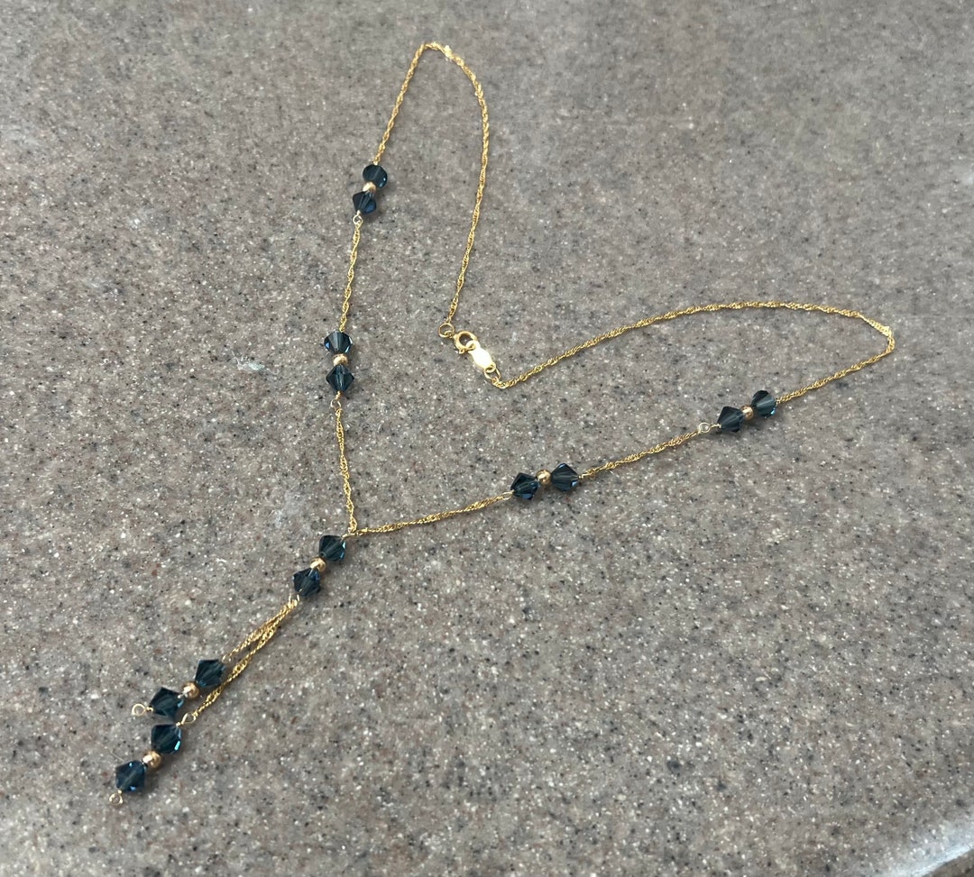 Vintage 14K Yellow Gold Blue Beaded Y Shape Lariat Necklace - Etsy