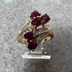 Vintage 14K Yellow Gold Ruby & Diamond Cocktail Ring - Etsy