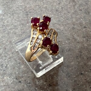 Vintage 14K Yellow Gold Ruby & Diamond Cocktail Ring - Etsy