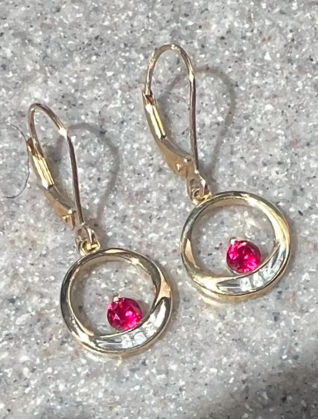 Vintage 10K Yellow Gold Red Ruby & Diamond Dangle Drop Earrings - Etsy
