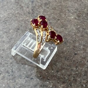 Vintage 14K Yellow Gold Ruby & Diamond Cocktail Ring - Etsy