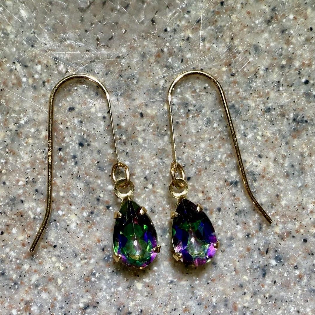 Vintage 14K Yellow Gold Mystic Topaz Drop Dangle Earrings - Etsy