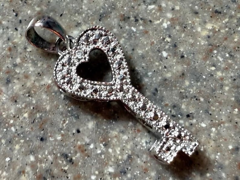 Vintage 10K White Gold Diamond Key Pendant - Etsy