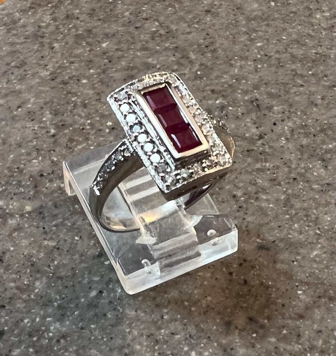 Vintage Effy Bita 14K White Gold Ruby & Diamond Art Deco Style Cocktail Ring Size 5.75 - Etsy