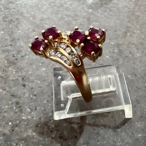 Vintage 14K Yellow Gold Ruby & Diamond Cocktail Ring - Etsy