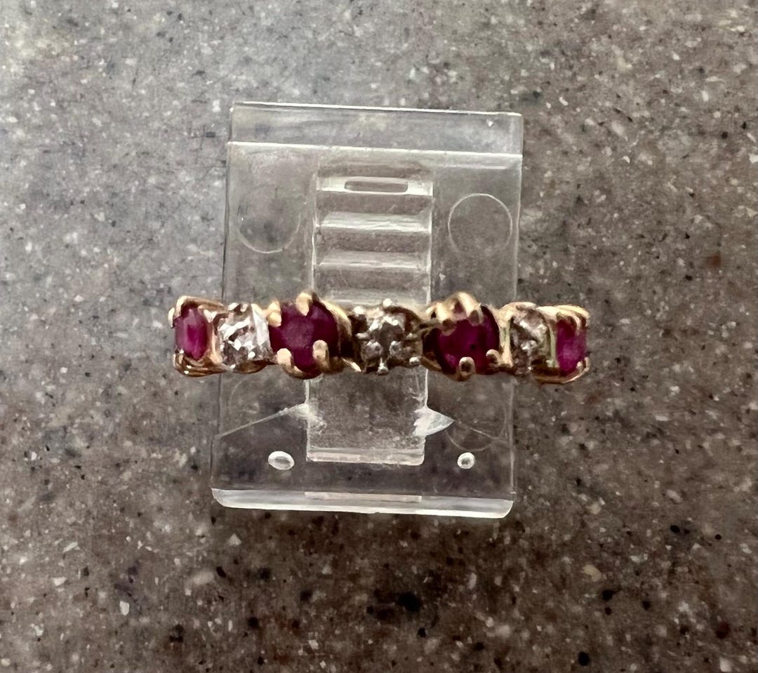 Vintage 10K Yellow Gold Ruby & Diamond Stacking Band Ring Size 4.5 - Etsy