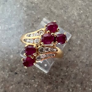 Vintage 14K Yellow Gold Ruby & Diamond Cocktail Ring - Etsy