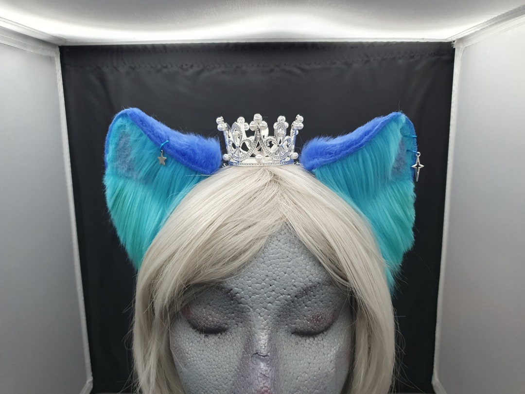 Royal Blue and Turquoise Wolf Ear Headband With Crown - Etsy